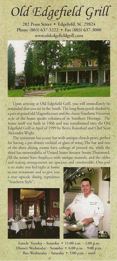 Menu at The Old Edgefield Grill restaurant, Edgefield