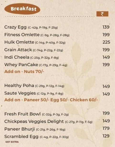 Menu of The Fit Food, Sector 14, Gurgaon