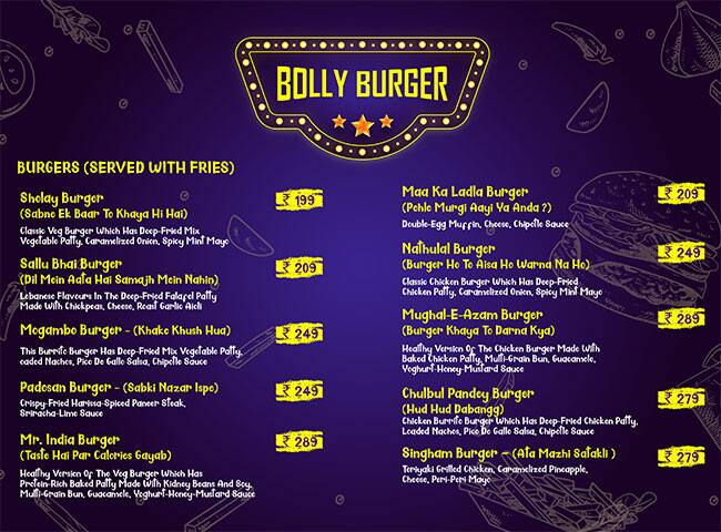 Menu of Bolly Burgers, Mira Road, Mumbai