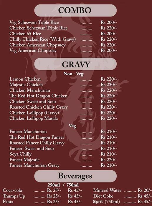 Menu at The Red Dragon, Mumbai