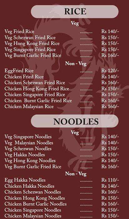 Menu at The Red Dragon, Mumbai