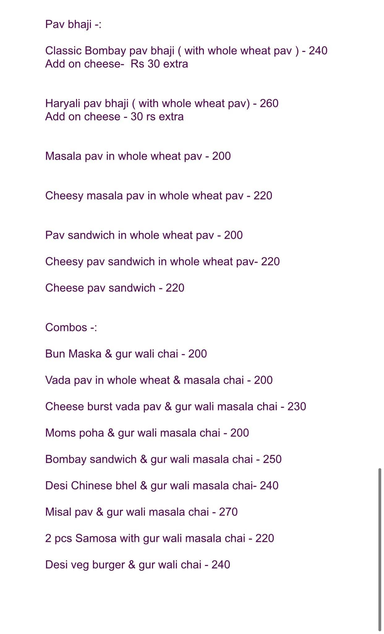 Menu of Bombay Chaska, Vikhroli, Mumbai