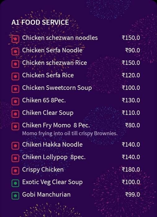 Menu of A1 Food Services, KR Puram, Bangalore
