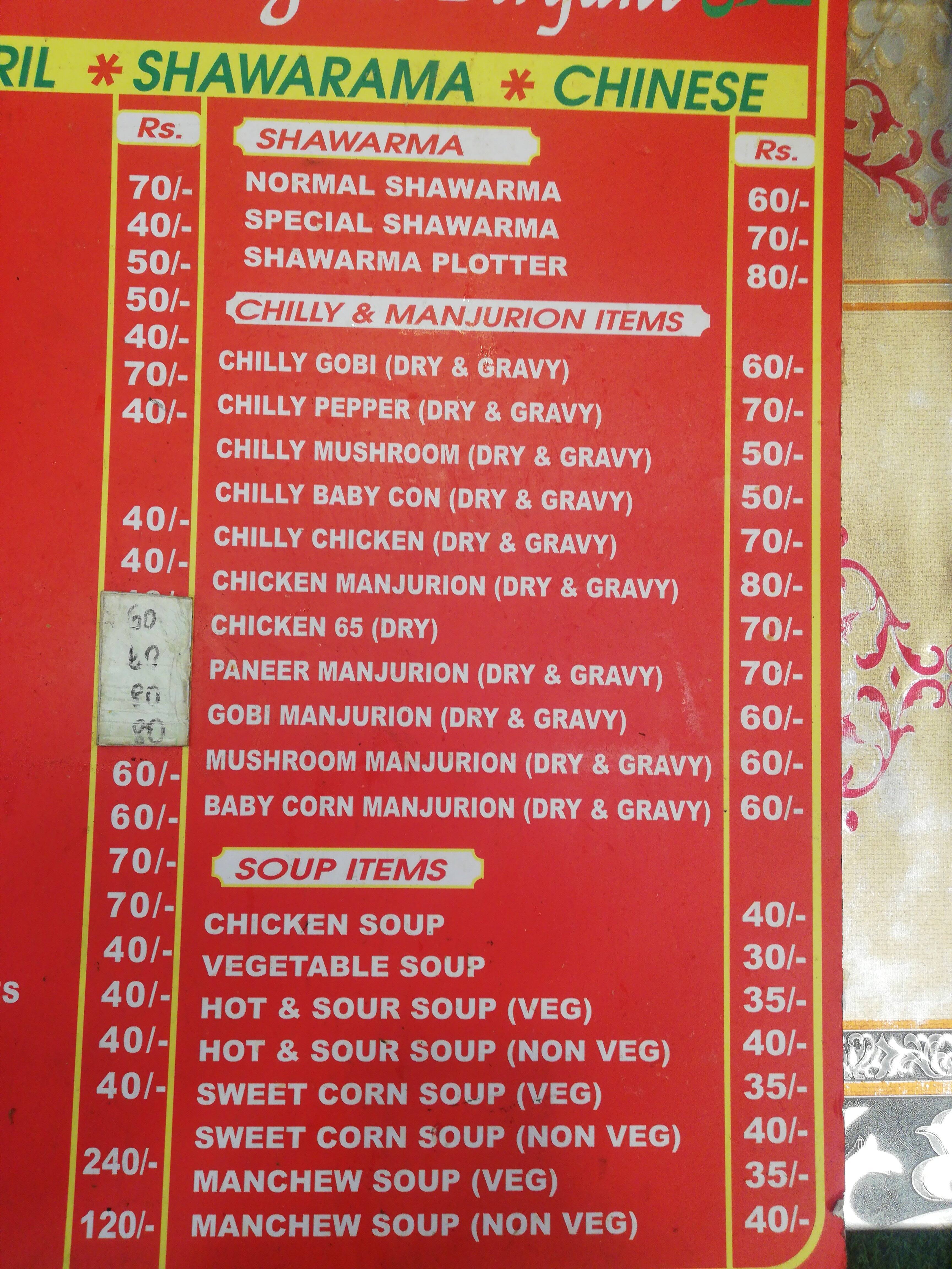 Menu of Faiz Hotel, BTM, Bangalore