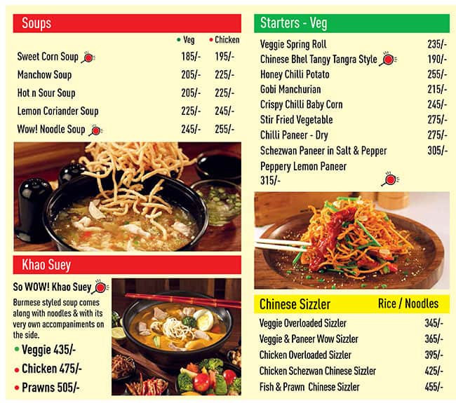 Menu of WOW! China, Vijay Nagar, Indore