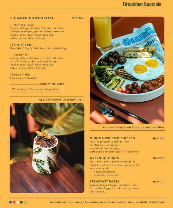 Menu of Last House Coffee By The lake, Jubilee Hills, Hyderabad