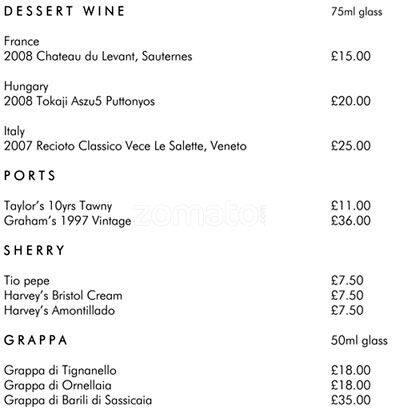 Menu at Oval Restaurant, London
