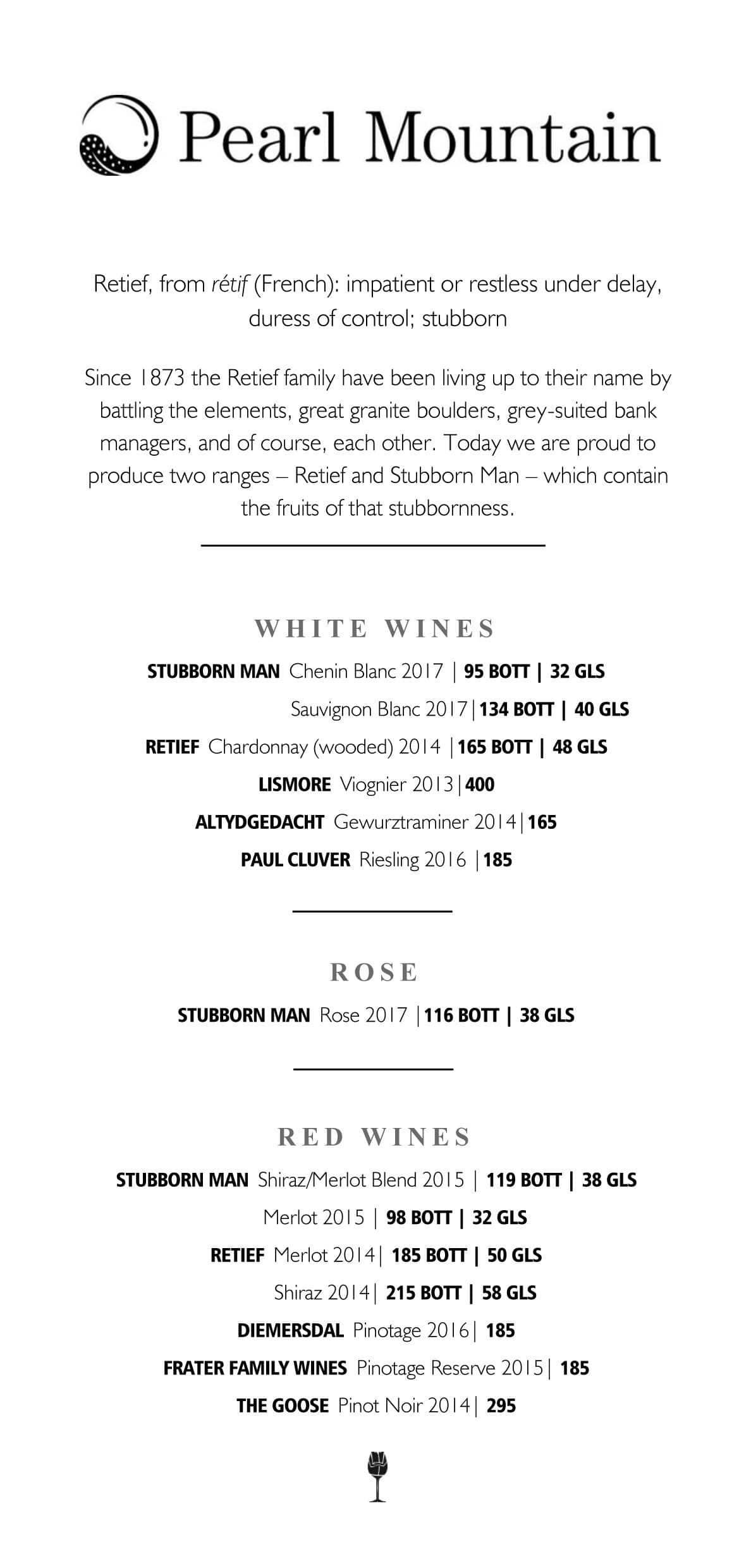 Menu at Blacksmith's Kitchen restaurant, Paarl