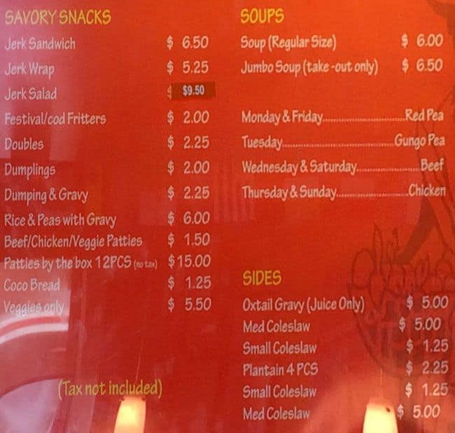 Menu au Albert's Real Jamaican Foods restaurant, Toronto, 542 St Clair ...