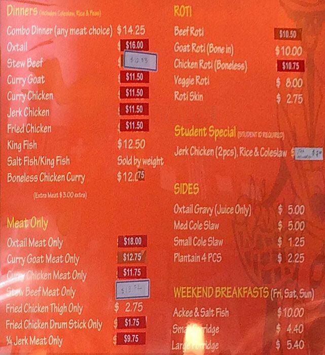Menu au Albert's Real Jamaican Foods restaurant, Toronto, 542 St Clair ...
