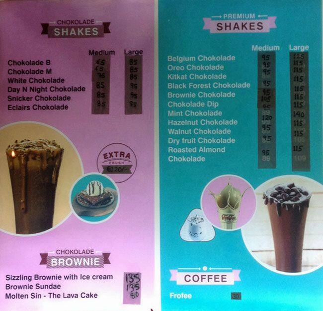 Menu at Cafe Chokolade, Pune, Niyati Millenium