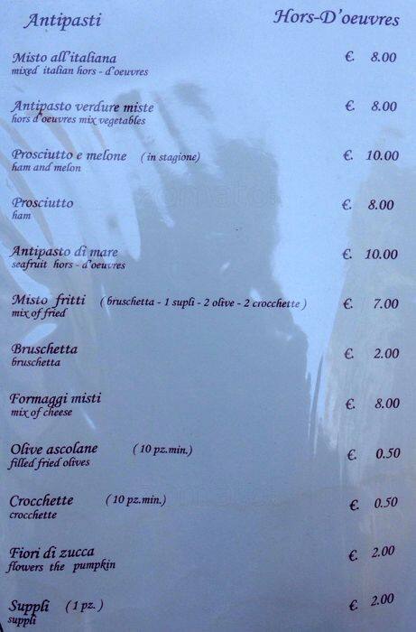 Menu da Al Tinello d'Abruzzo pizzeria, Roma