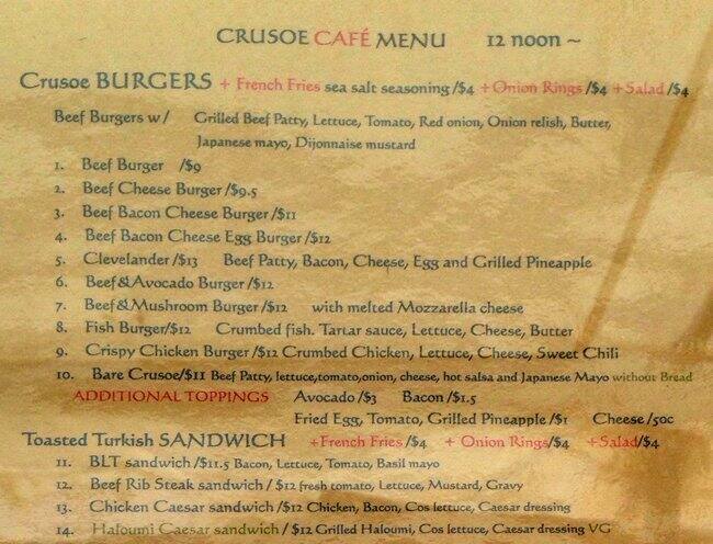 Menu at Crusoe cafe, Cleveland