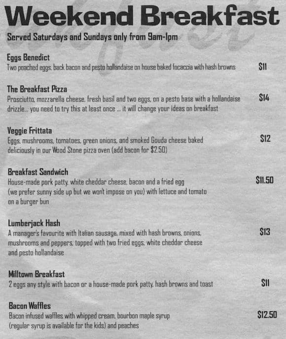 Menu at Milltown Bar & Grill, Richmond
