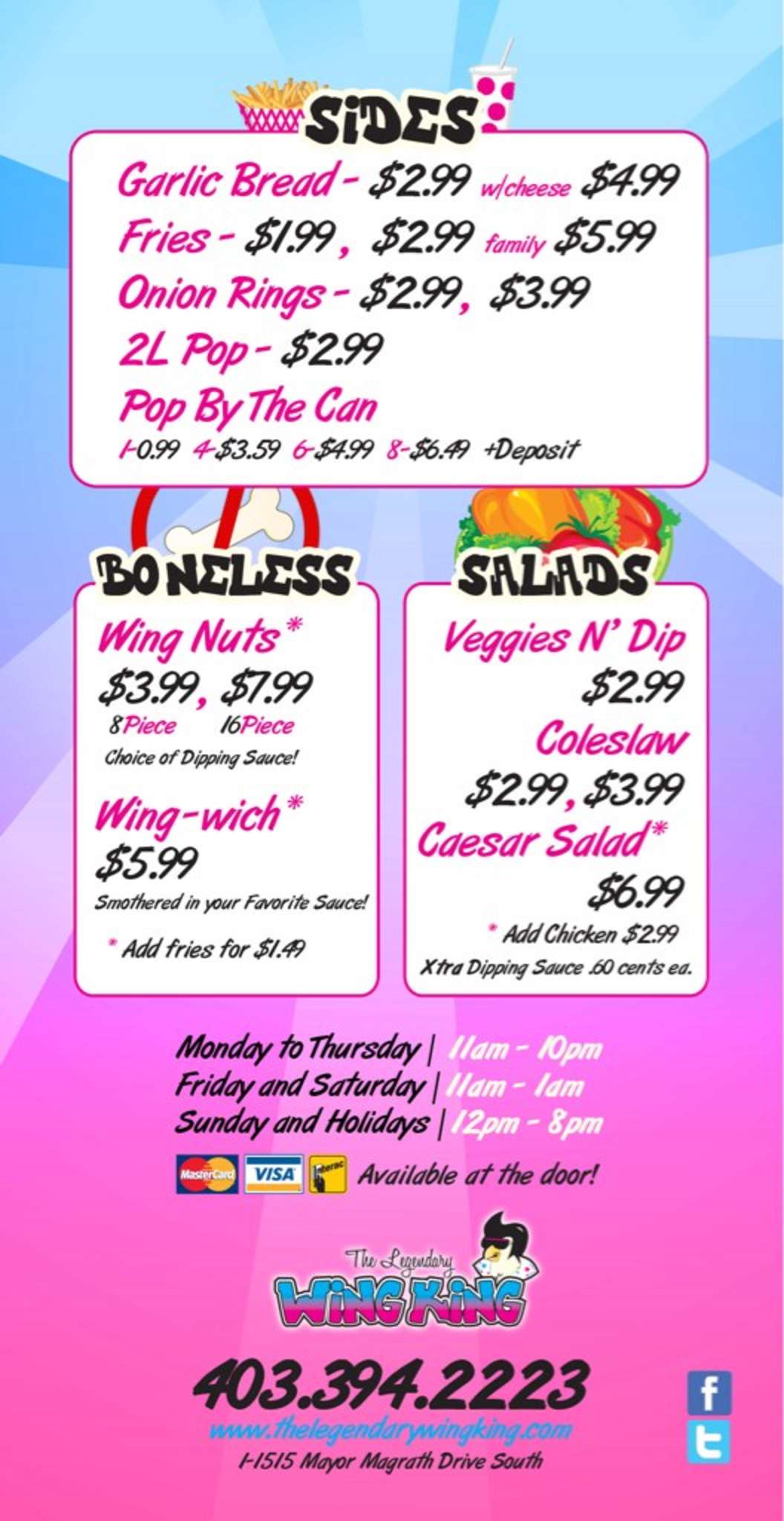 The Legendary Wing King Menu, Menu for The Legendary Wing King ...