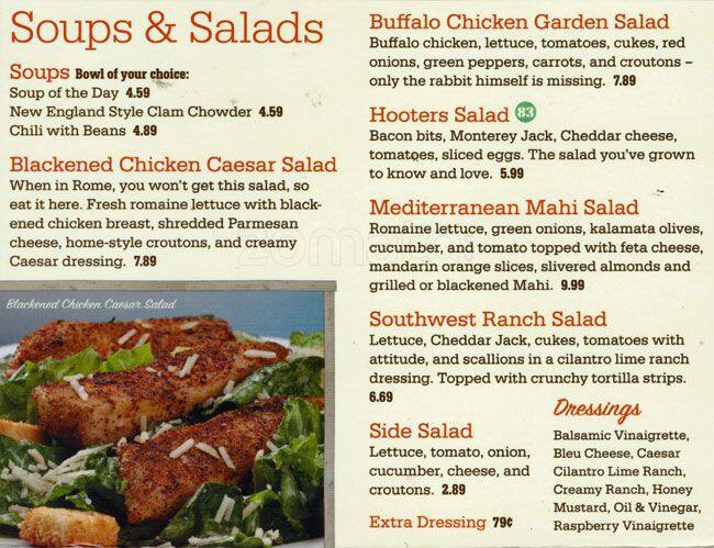 Menu at Hooters pub & bar, Countryside, South La Grange Road