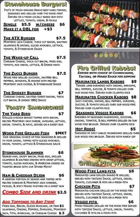 Menu at Stonehouse Grill, Austin