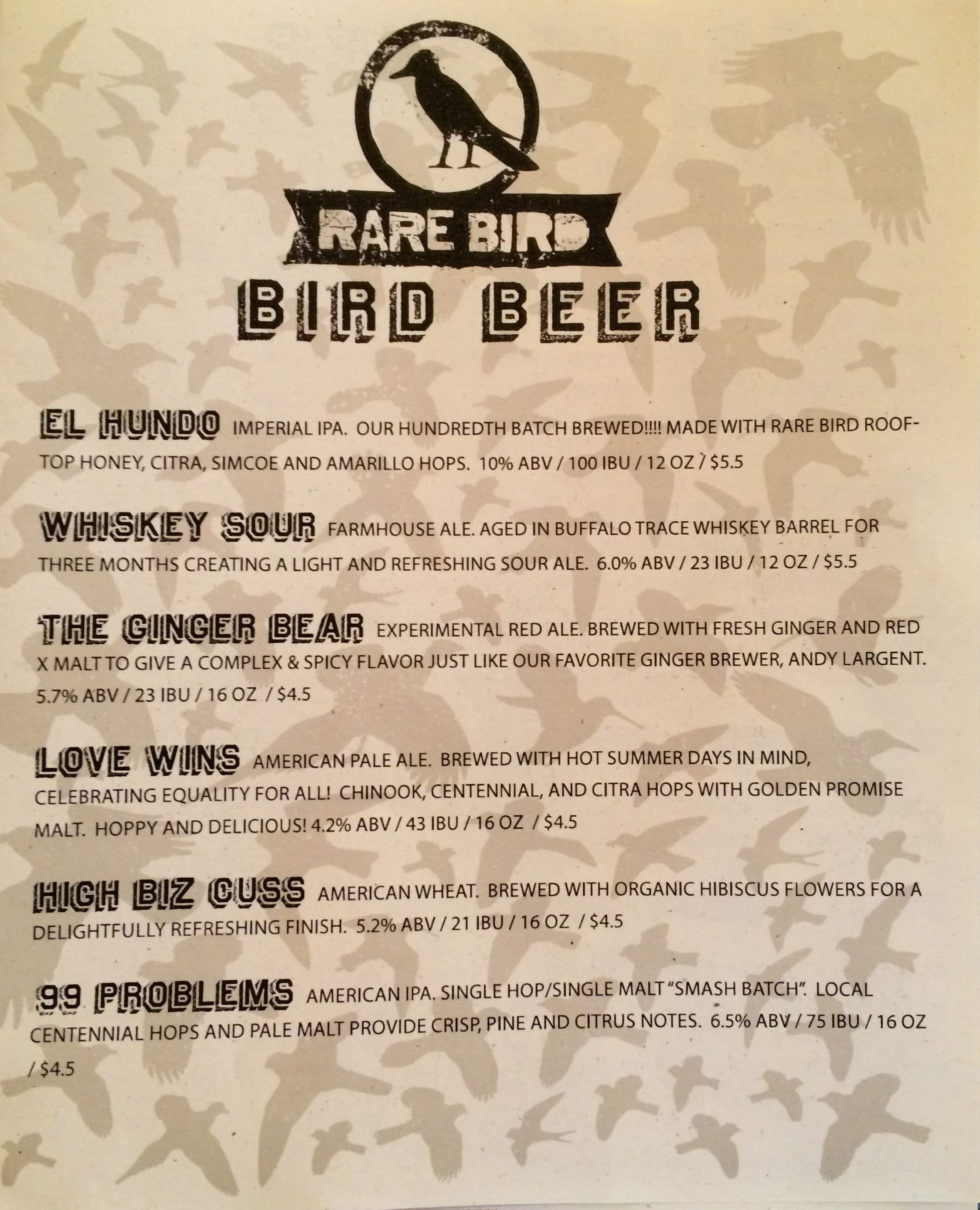 Menu at Rare Bird Brewpub, Traverse City