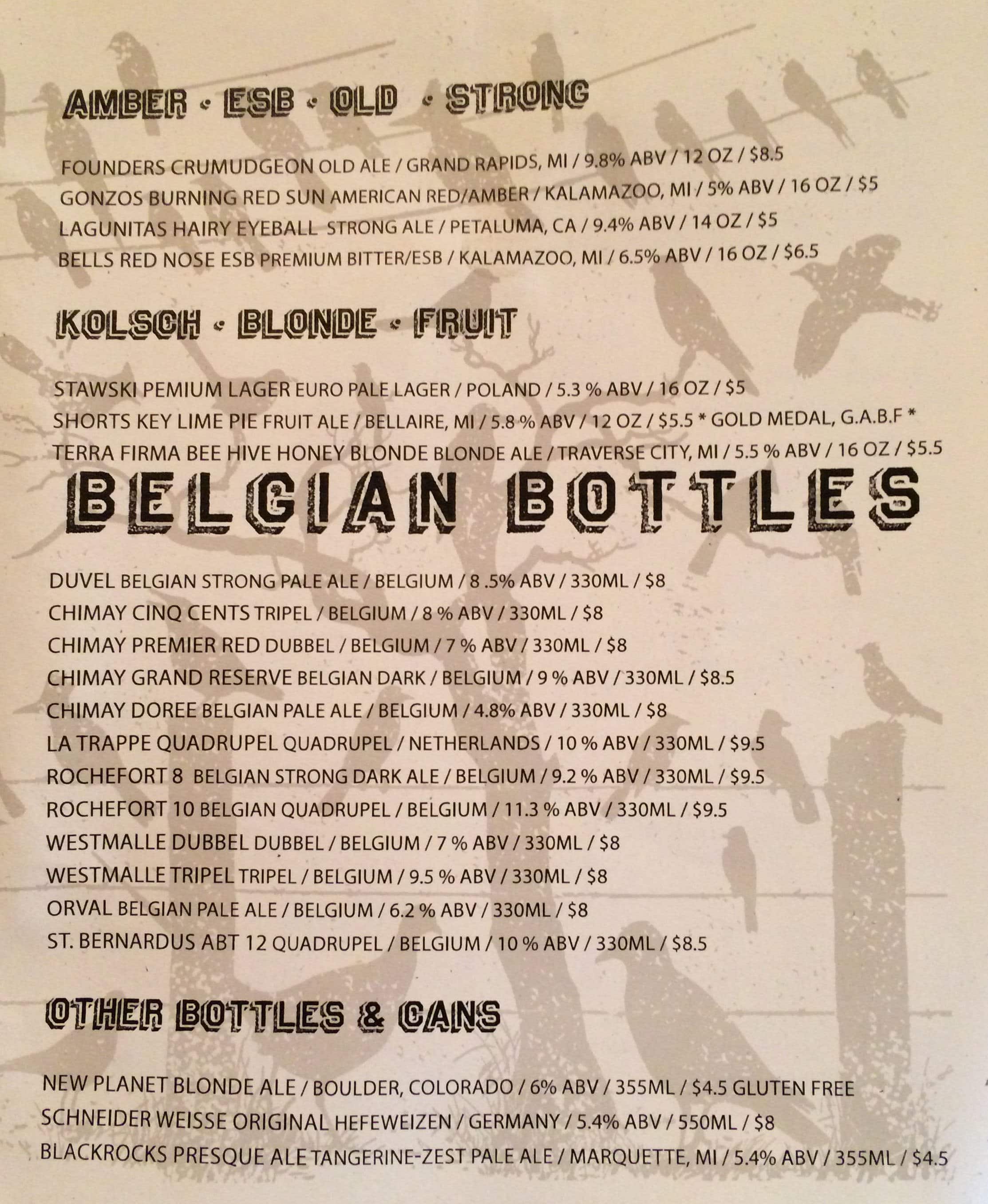 Menu at Rare Bird Brewpub, Traverse City