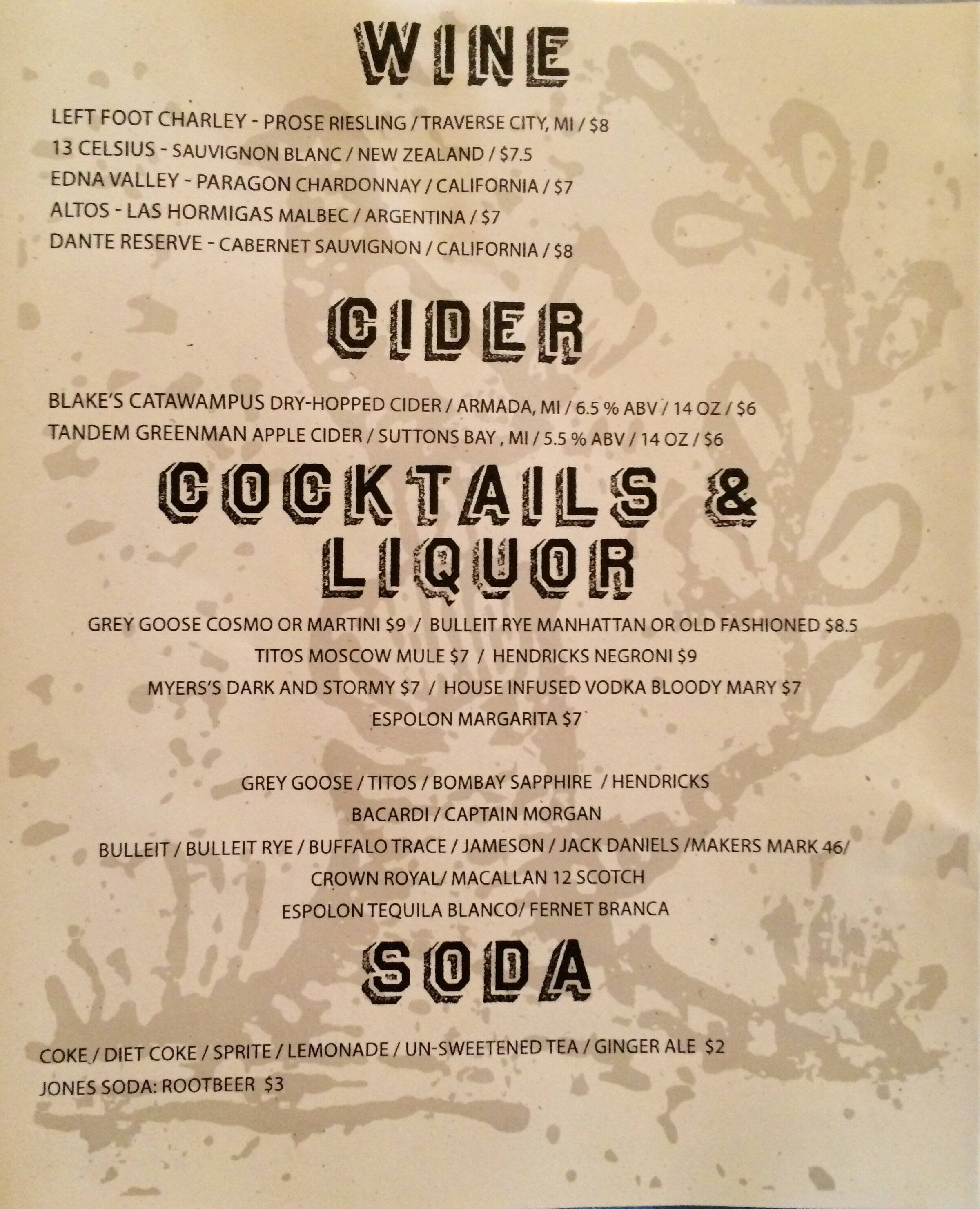 Menu at Rare Bird Brewpub, Traverse City