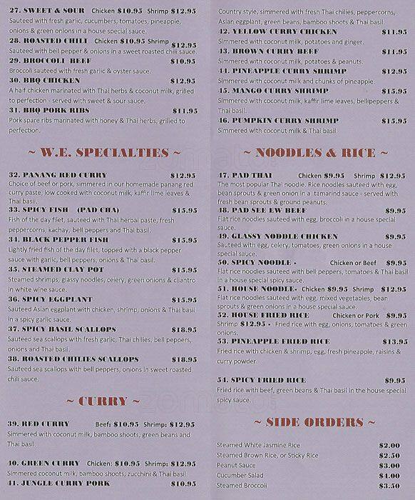Menu at White Elephant Thai Cuisine restaurant, Half Moon Bay