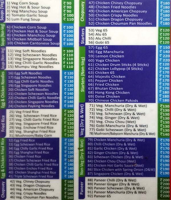 Menu at Satya's Chinese Kitchen, Secunderabad