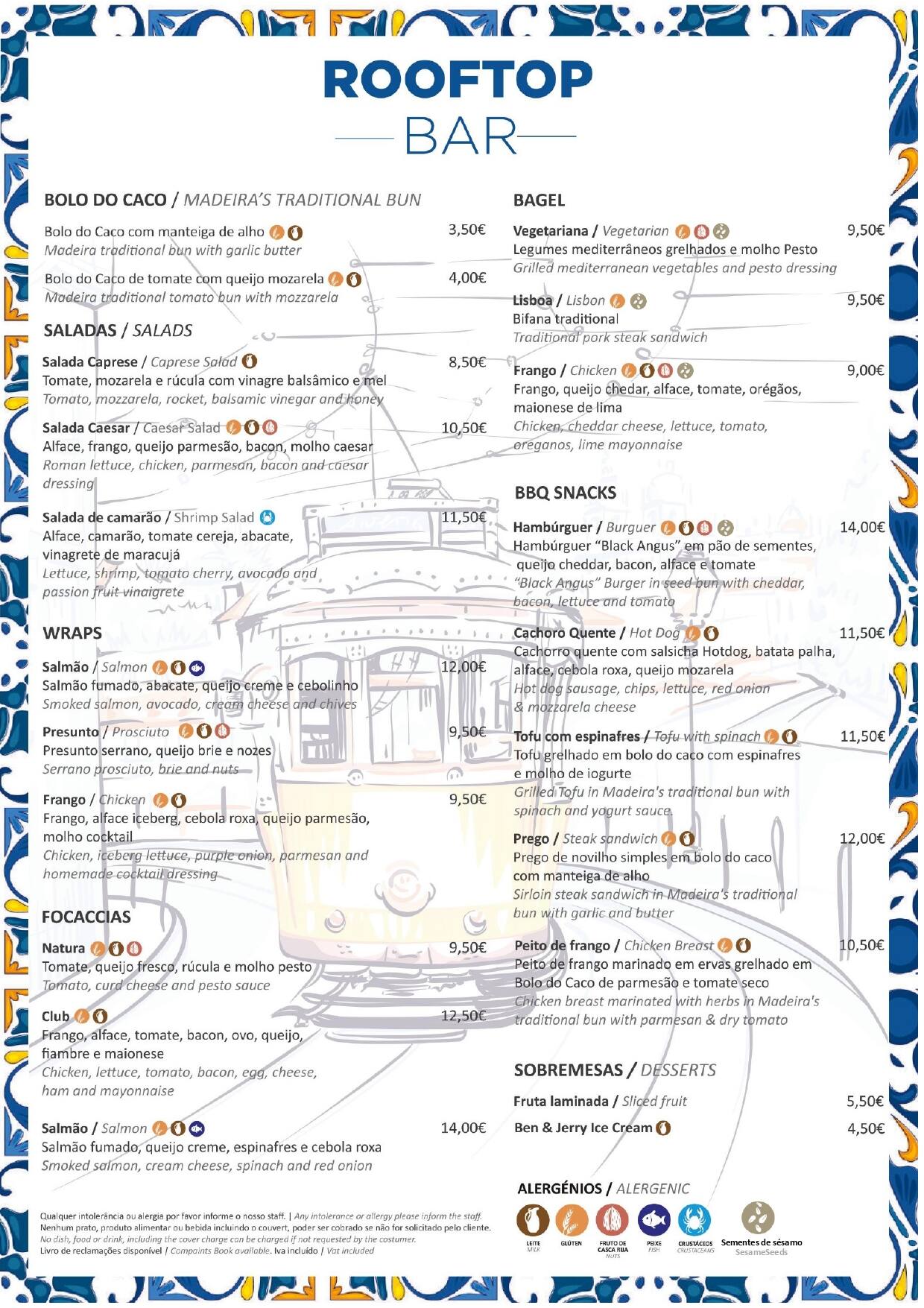 Menu at Rooftop Bar & Pool, Lisbon