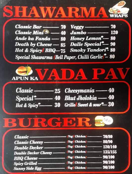 Menu of Shawarma Bar, Janta Nagar, Siliguri