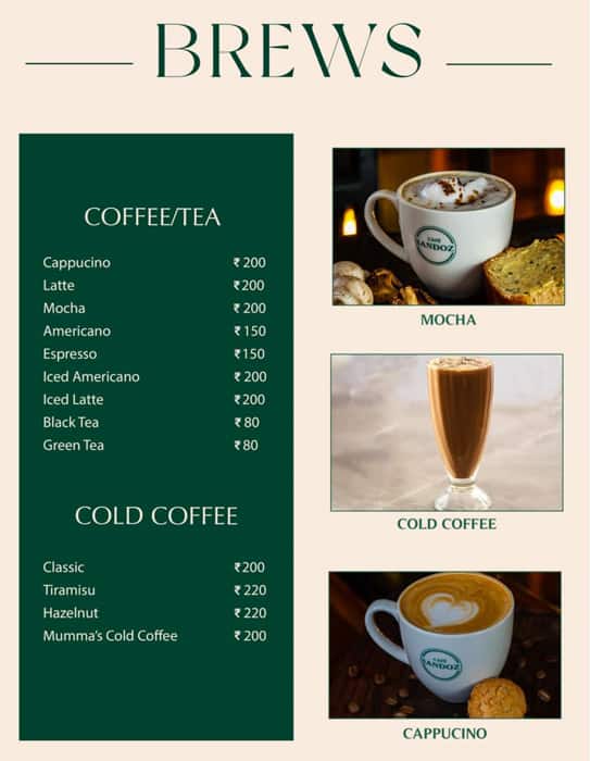 Menu of Cafe Sandoz, SDA, New Delhi