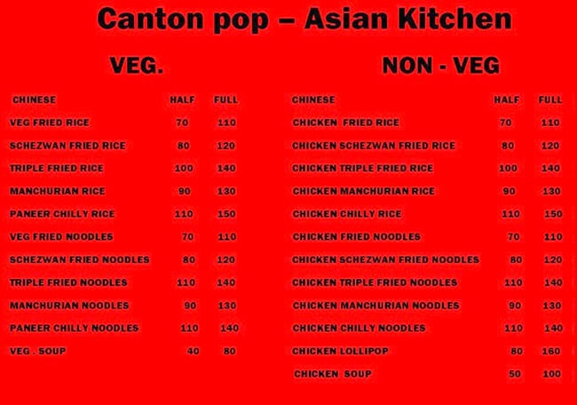 Menu of Canton Pop - Asian Kitchen, Wagle Estate, Thane West, Thane