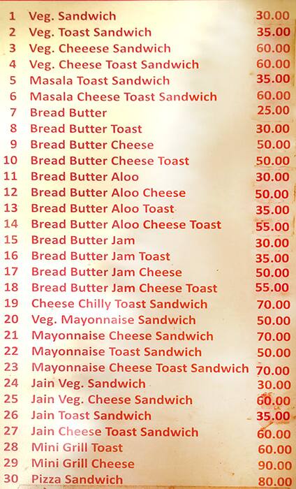 Menu of Shivam Sandwich Corner, Goregaon East, Mumbai