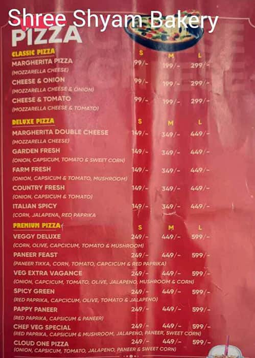 Menu of Shree Shyam Bakery, Raj Nagar Extension, Ghaziabad
