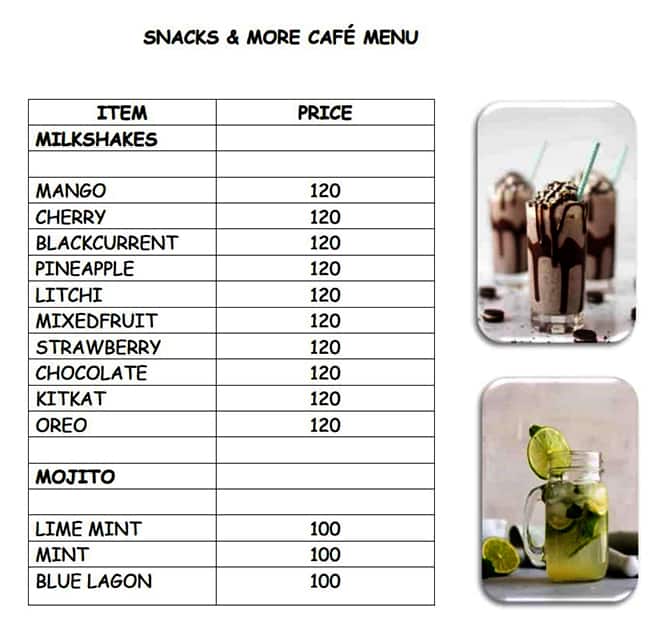 Menu of Snacks & More Cafe, Balanagar, Hyderabad