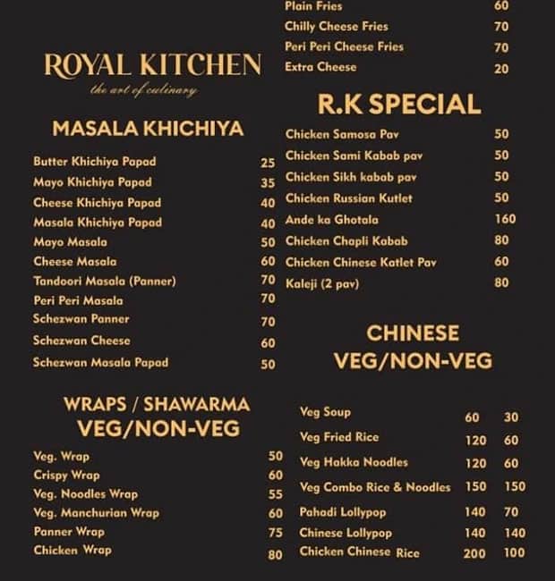 Menu of Royal Kitchen, Near Andheri East Station, Mumbai