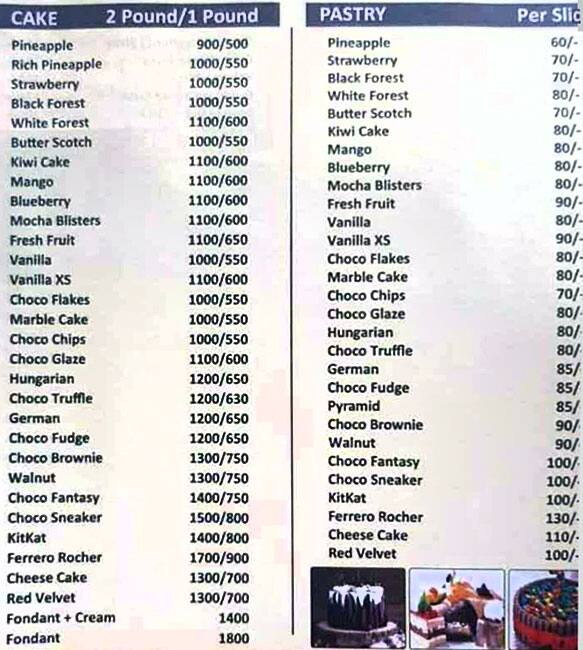 Menu of Online Cake Factory, Beta 1, Greater Noida