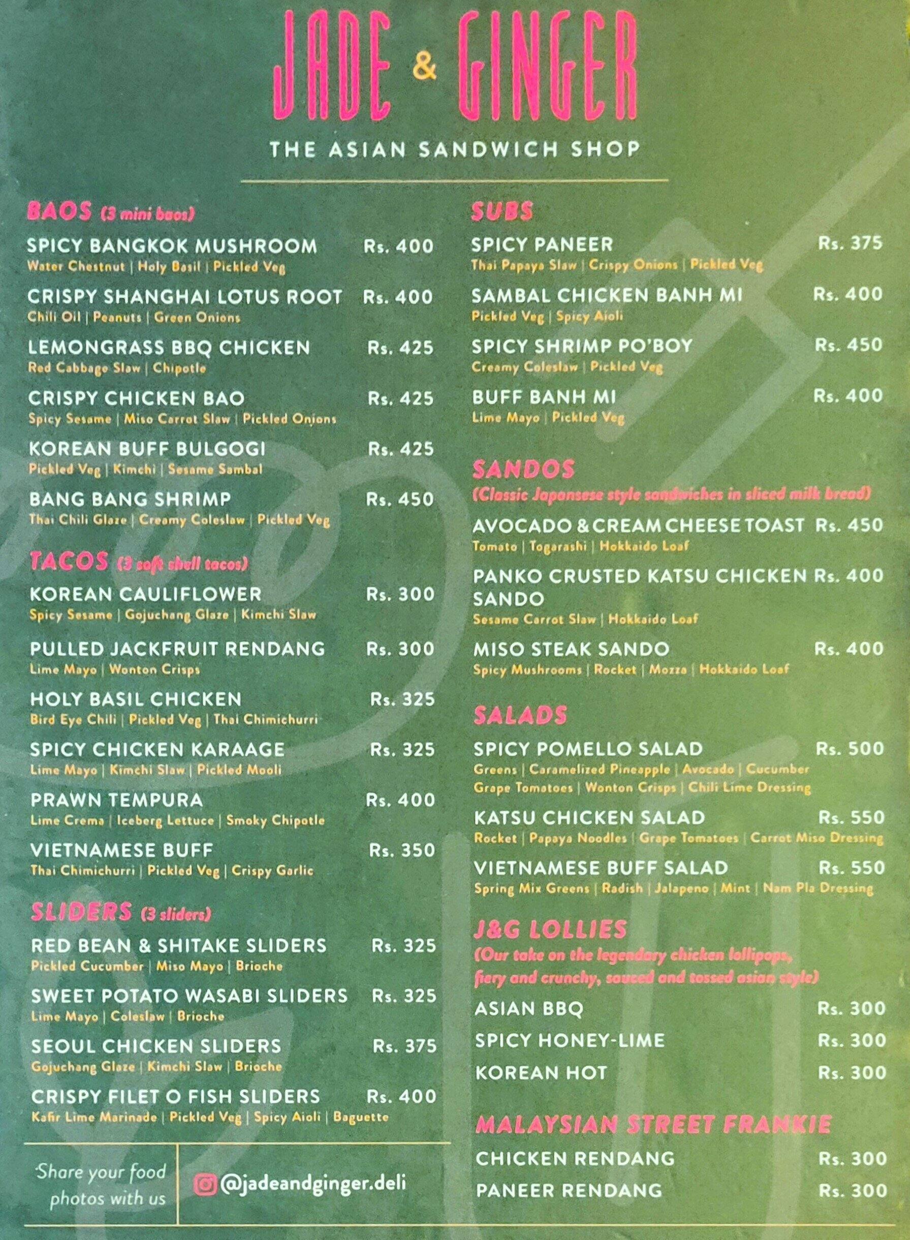 Menu of Jade & Ginger, Pali Hill, Bandra West, Mumbai