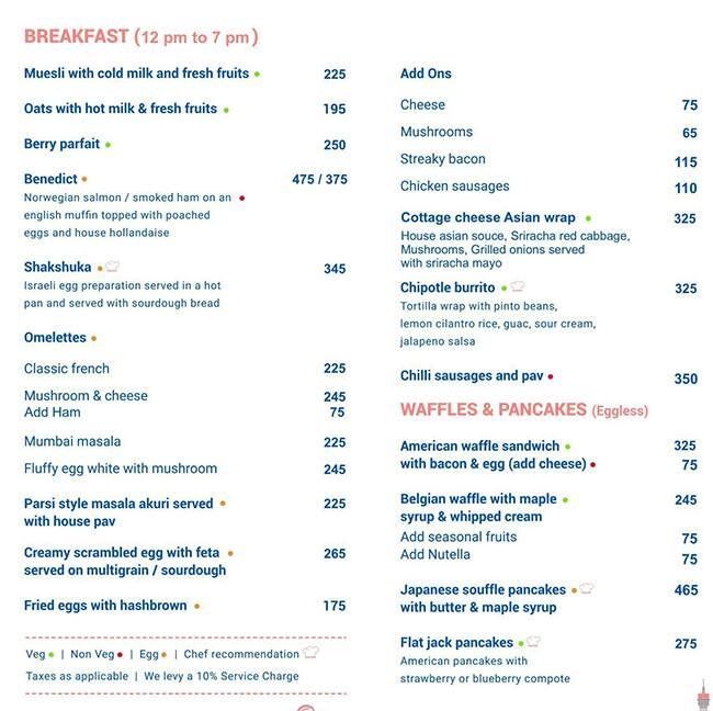 Menu of Cafe Holiday, Pali Hill, Bandra West, Mumbai