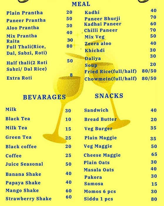 Menu of Rotary Ashray Canteen, Longwood, Shimla