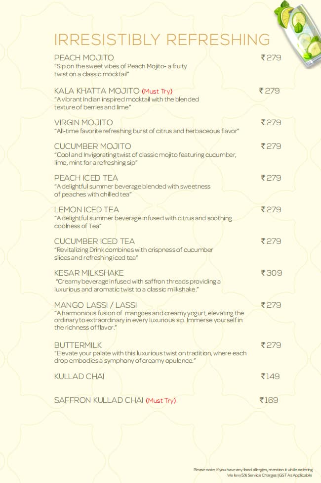 Menu of Bharitya Jalpan Elite, Hebbal, Bangalore