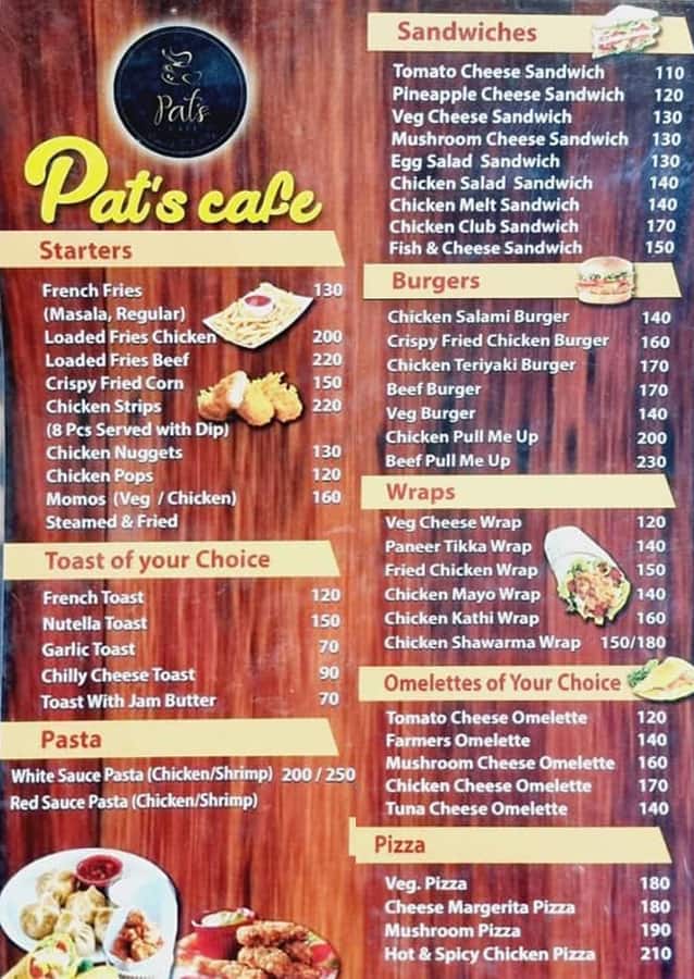 Menu of Pat's Cafe, Palayam, Trivandrum
