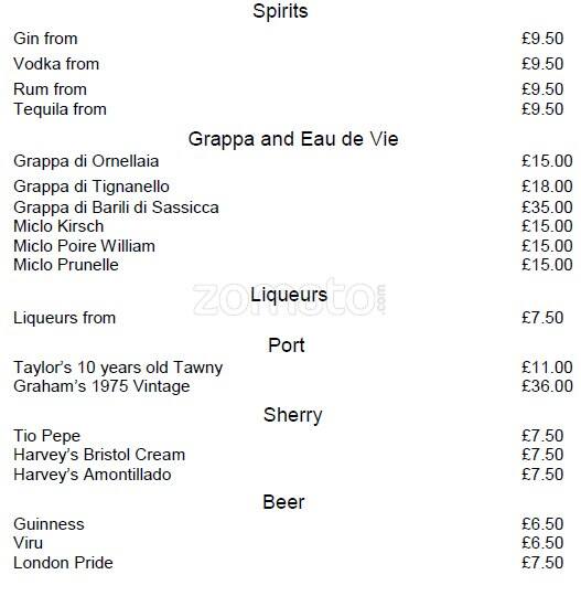 Menu at Crystal Bar, London