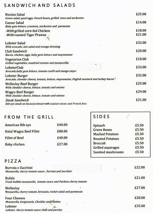Menu at Crystal Bar, London