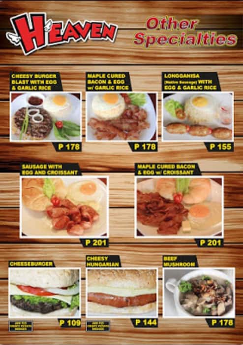 Menu at Heaven's Barbeque, San Juan, Eton 1