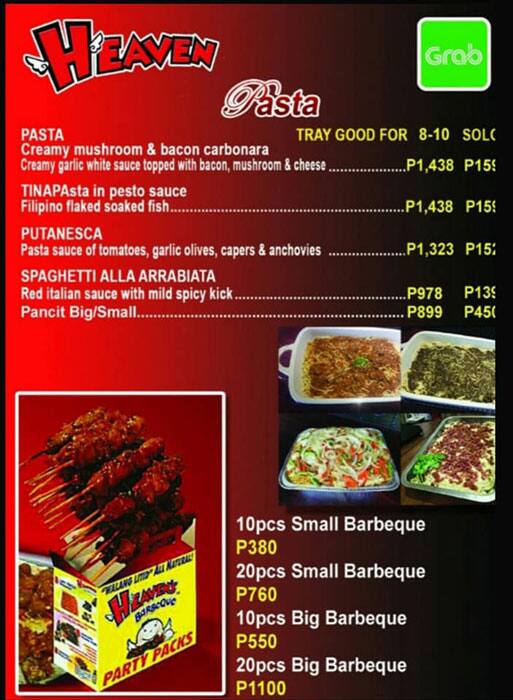 Menu at Heaven's Barbeque, San Juan, Eton 1