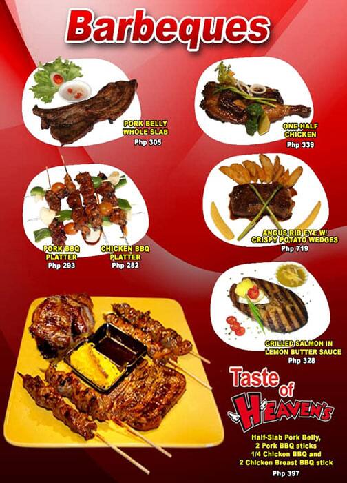 Menu at Heaven's Barbeque, San Juan, Eton 1