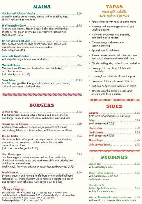 Menu at Loco Lounge pub & bar, Birmingham