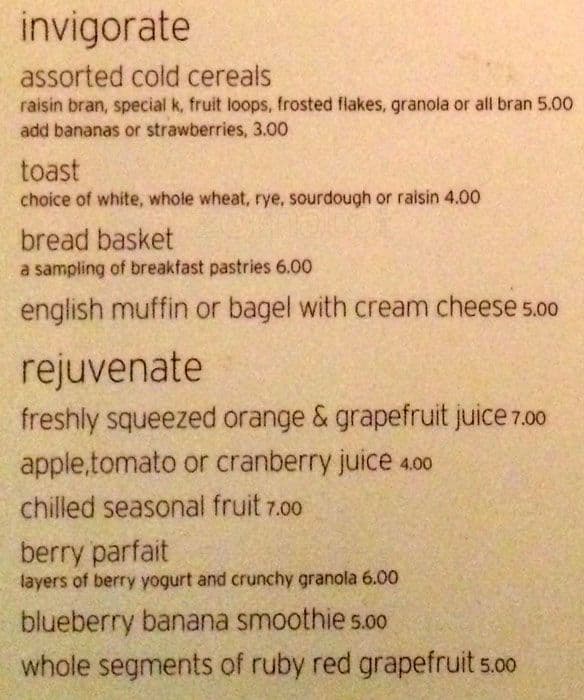 Menu at Le Cafe - The Westin Toronto Airport, Toronto