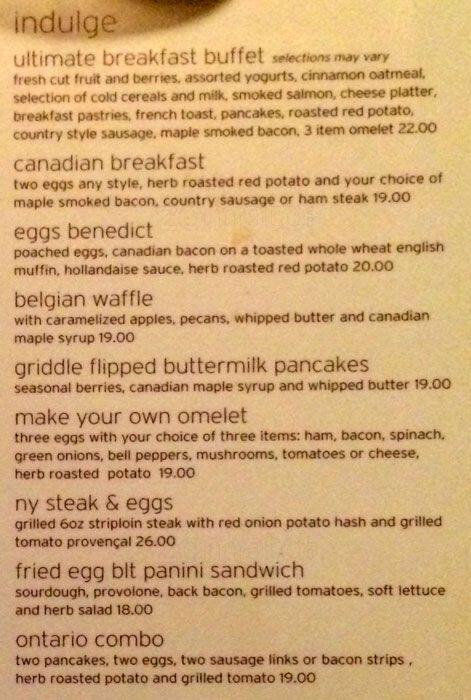 Menu at Le Cafe - The Westin Toronto Airport, Toronto