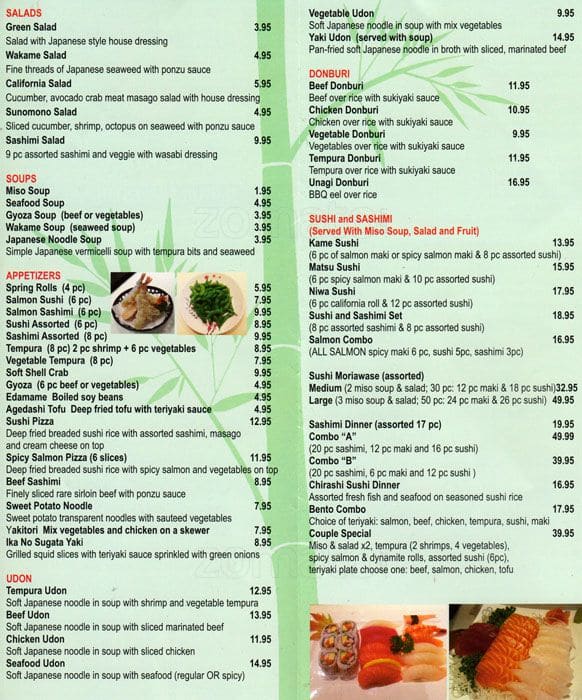 Menu at Niwa Japanese Restaurant, Oakville
