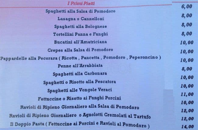 Menu da Ristorante pizzeria Forno a Legna 12 apostoli, Roma